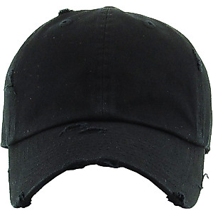 KBETHOS KBE-VINTAGE BLK Vintage Washed Cotton Baseball Cap, Black