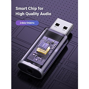 UGREEN USB to Audio Jack USB External Sound Card 3.5mm Audio Adapter 2 in 1 USB A to Aux TRRS Headphone Adapter Microphone Stereo Jack Aluminum Compatible with PS5 PC Windows Mac Linux Laptop Desktop