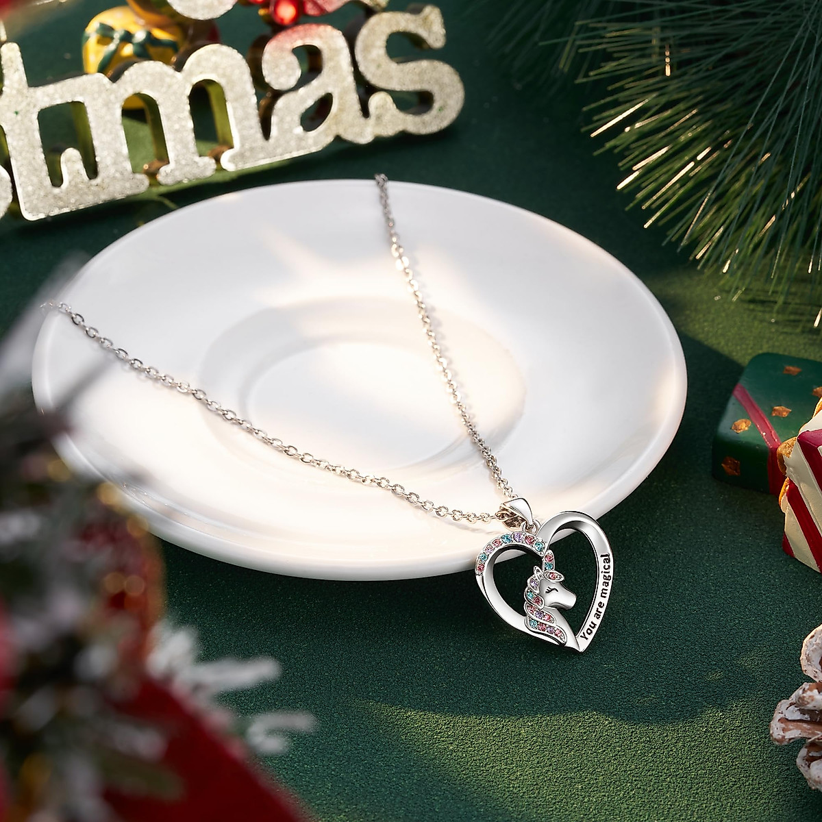 Shonyin Silver Unicorn Necklace for Women Girls CZ Unicorn Heart Necklace You Are Magical Christmas Birthday Valentines Stocking Stuffer Gifts for Girls Daughter Granddaughter Niece