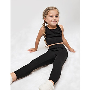 Zaclotre Girls Athletic Leggings Kids High Waist Yoga Pants Tennis Runnig Workout Performnace Dance Legging Pants Black