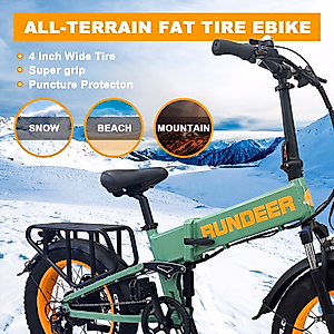 RUNDEER 750W Adult Electric Bicycle, 20 inch Fat tire Aluminum Frame, Maximum Speed of 32 Miles per Hour with Samsung High Performance Batteries 48V Front and Rear Shocks Absorption（Green）