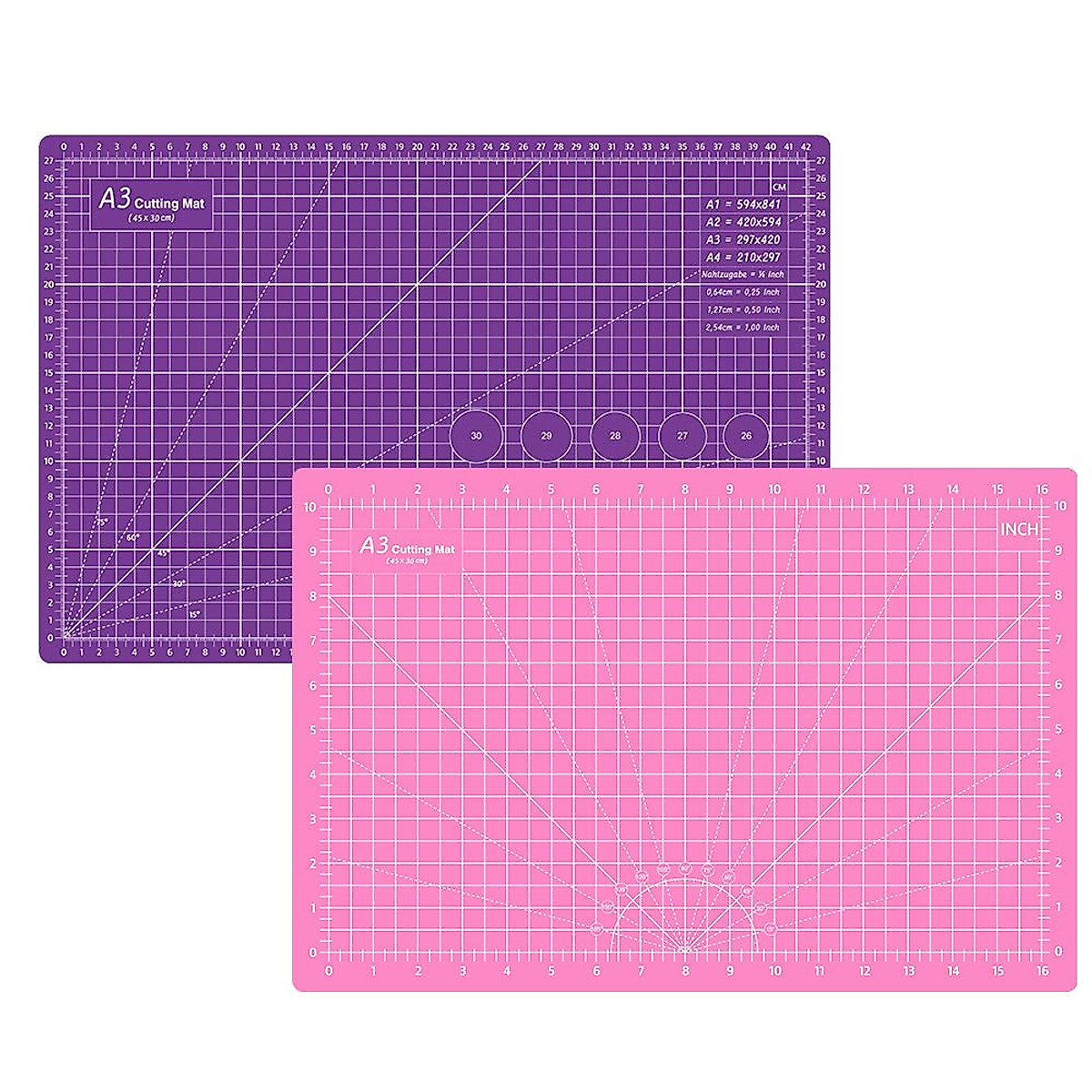 Headley Tools 12 x 18 Inch Self Healing Cutting Mat, Durable Rotary Cutting Mat Double Sided 5-Ply Gridded A3 Cutting Board for Craft, Fabric, Quilting, Sewing, Scrapbooking Project, Pink/Dark purple