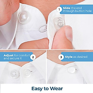 Premium 3-Pack of Collar Extenders (White Buttons) for Men and Women - Magic Extension for Shirts of All Kinds, Soft & Elastic Design - Button Extender for Dress Shirts - Neck Button Extender