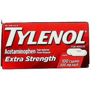 Tylenol Extra Strength Acetaminophen Pain Reliever Fever Reducer 100 caplets (Pack of 6)