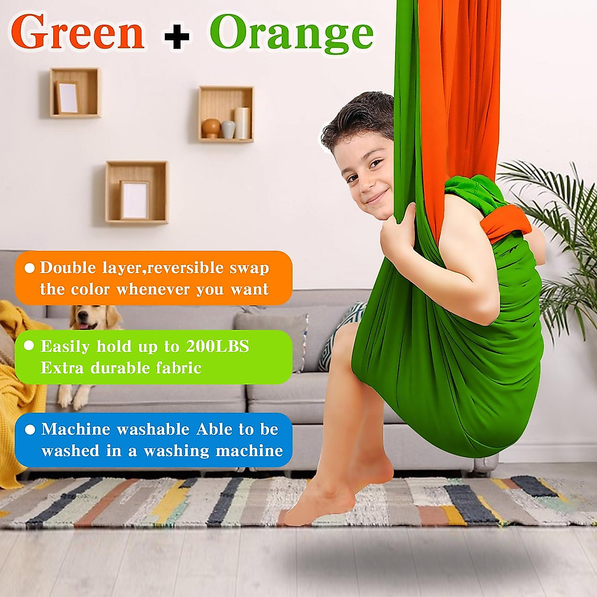 Indoor Therapy Sensory Swing for Kids,Double Layers Adjustable Snuggle Cuddle Hammock Lycra Therapy Swing Has Calming,Outdoor Swing Hammock for Child & Adult with Autism, ADHD,Aspergers,Special Needs