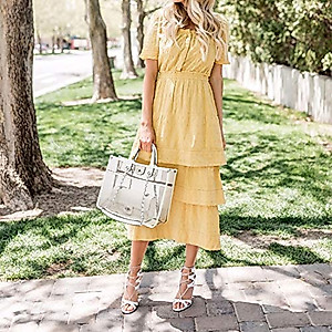 Large Clear Tote Bag Top handle Bag for Women Handbag Messenger Crossbody Purse With Turn Lock Closure (2 Sets) (White)