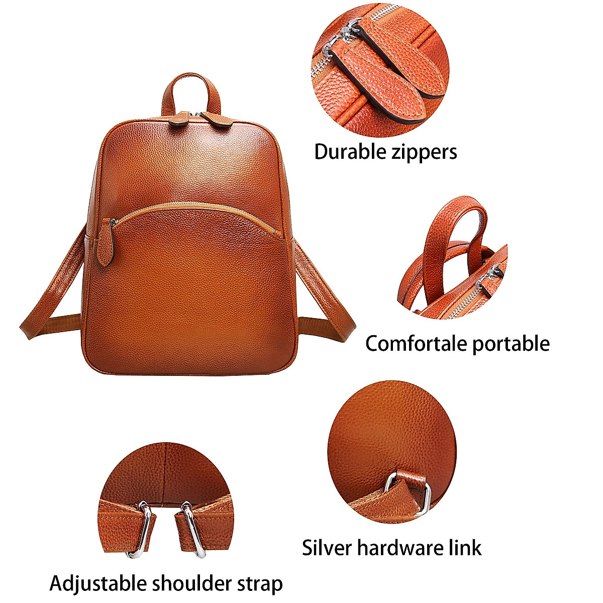 HESHE Genuine Leather Backpack Purse for Women Fashion Multipurpose Travel Ladies Purses Casual Daypack(Sorrel)