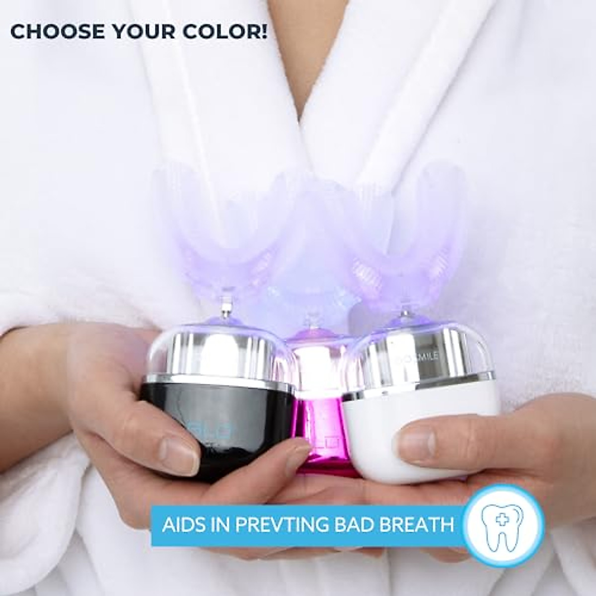 GO SMILE Sonic BLU Hands-Free Professional Teeth Whitening Kit - Hands Free Toothbrush With Gum Massager - Includes Cordless Charger & Foaming Toothpaste & Whitening Tray - No Tooth Sensitivity -Black