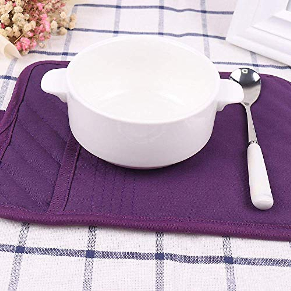 Anyi Pot Holders for Kitchen Heat Resistant, Cotton Hot Pads for Kitchen Counter Table, Purple Kitchen Pot Holders with Pocket