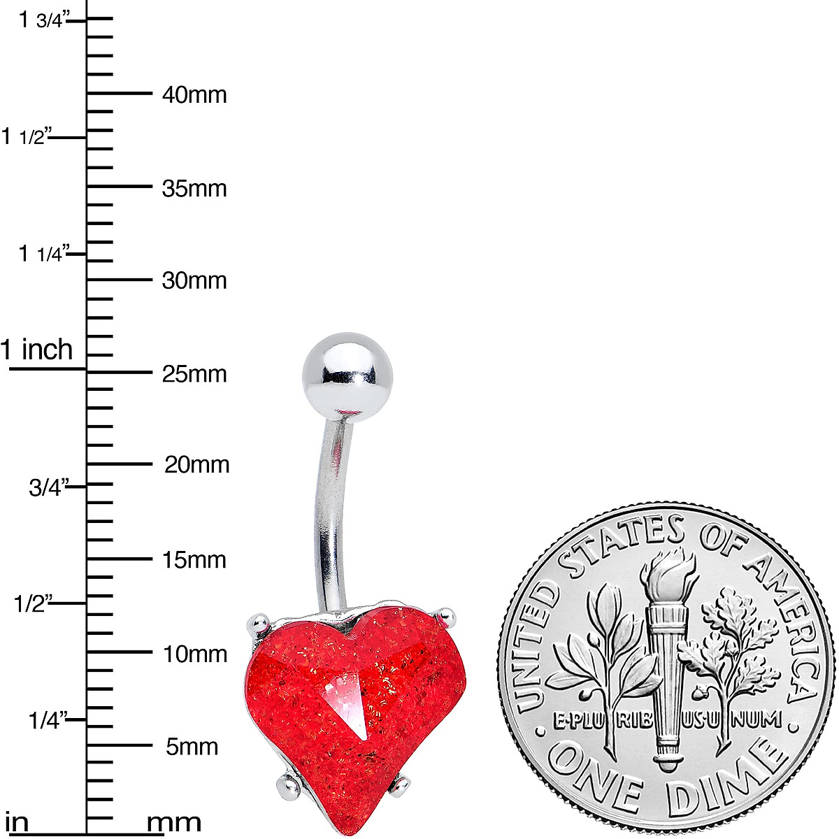 Body Candy Womens 14G 316L Stainless Steel Navel Ring Piercing Red Accent Love Heart Belly Button Ring