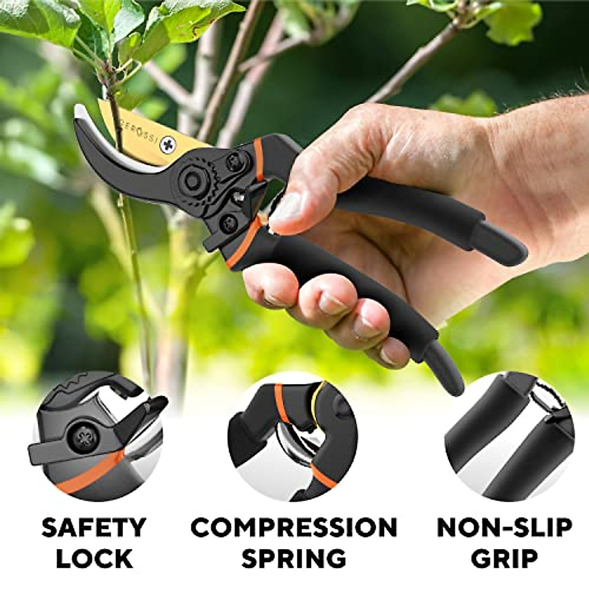 Premium Bypass Pruning Shears for your Garden - Heavy-Duty, Ultra Sharp Pruners w/Soft Cushion Grip Handle Made with Japanese Grade High Carbon Steel - Perfectly Cutting Through Anything in Your Yard