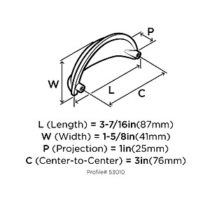 Amerock | Cabinet Cup Pull | Matte Black | 3 inch (76 mm) Center to Center | Cup Pulls | 1 Pack | Drawer Pull | Drawer Handle | Cabinet Hardware