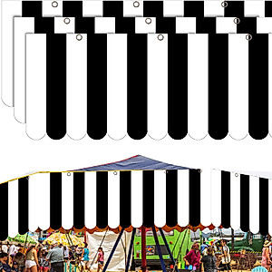 Preboun 3 Pcs Carnival Awning Decorations Tent Circus Hanging Decorations Carnival Banner Concession Stand Sign Canopy Awning for Pirate Summer Party, 9.84''x78.74''(Black and White)