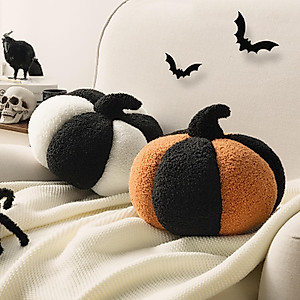 Phantoscope Teddy Fleece Pumpkin Throw Pillows Happy Thanksgiving Ultra Soft Sherpa Decorative Cute 3D Shaped Cushion, Black and White, 6 x 12 inches