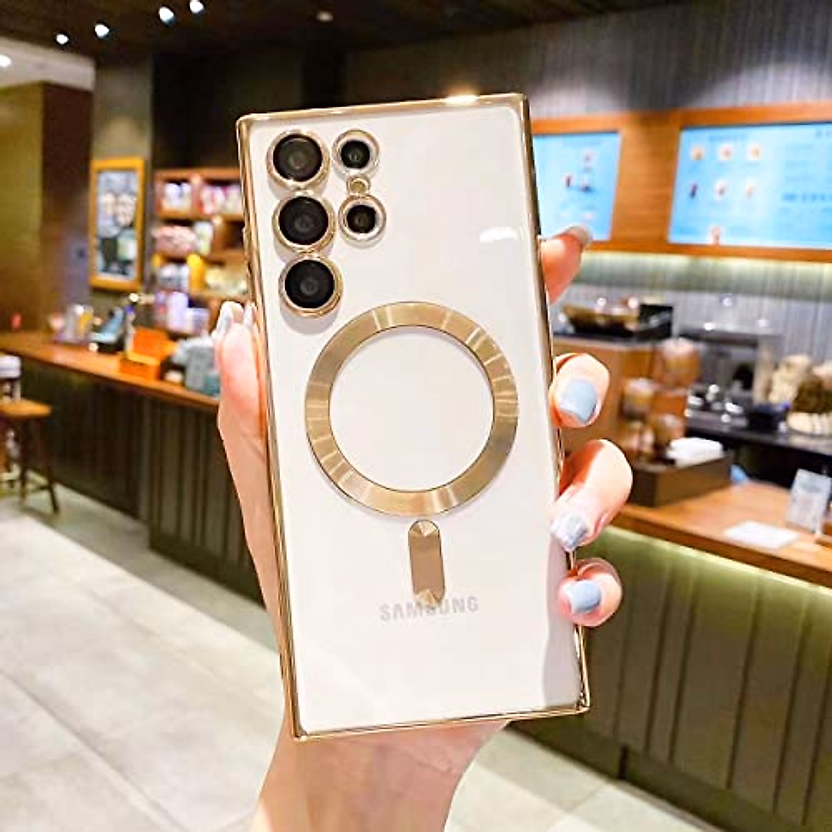 LZGHOYF Galaxy S23 Ultra Case, Clear Case for Samsung Galaxy S23 Ultra Built-in Camera Lens Protector Magnetic Case Compatible with MagSafe Elegant Protection Case Cover - Gold