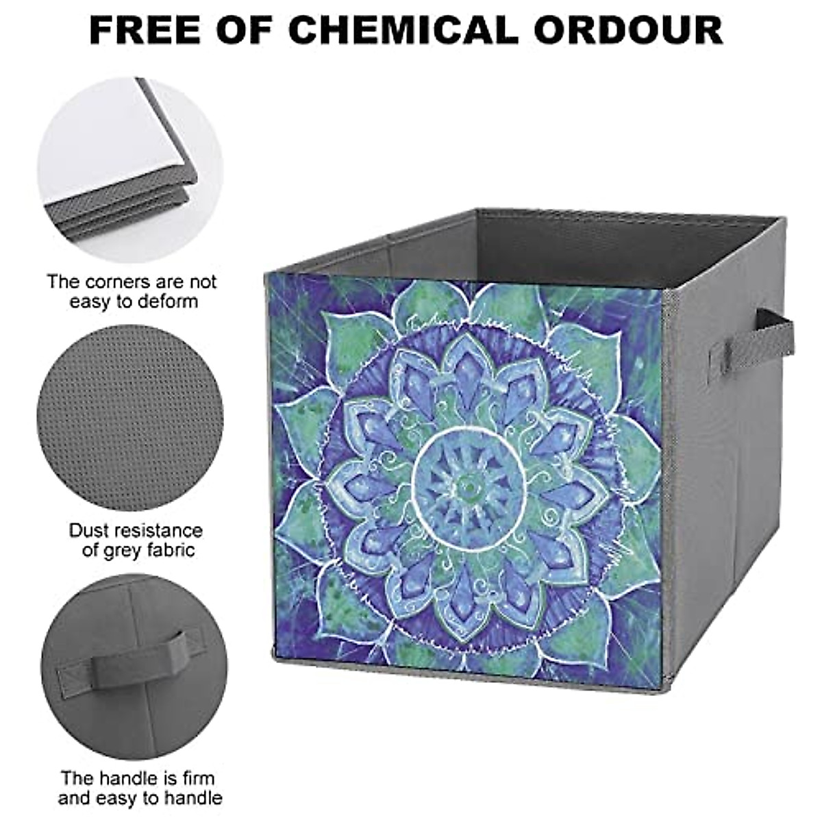 Watercolor Ethnic Flower Foldable Storage Bins Printd Fabric Cube Baskets Boxes with Handles for Clothes Toys, 11x11x11