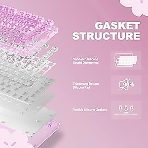 YUNZII X75 PRO 82 Key Wireless Hot Swappable Mechanical Gaming Keyboard with Transparent Keycaps,BT5.0/2.4G/USB-C, Gasket Mount Keyboard,for Windows/Mac (Crystal White Switch, Wireless-Pink)