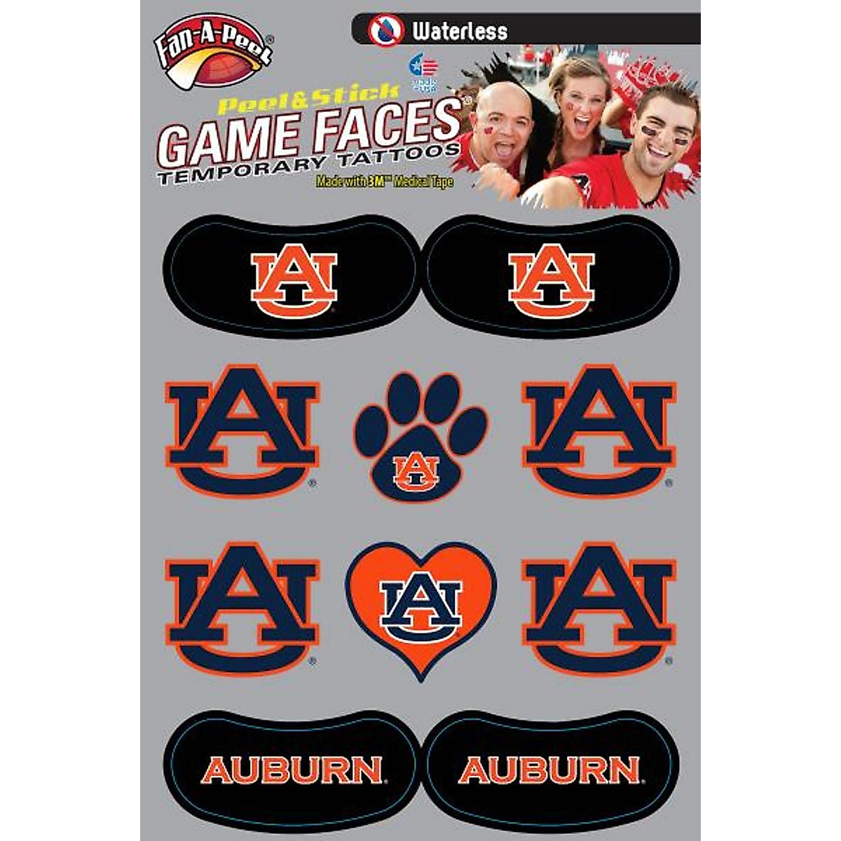 UA Tigers Waterless Peel & Stick Temporary Tattoos – 10-Piece Combo