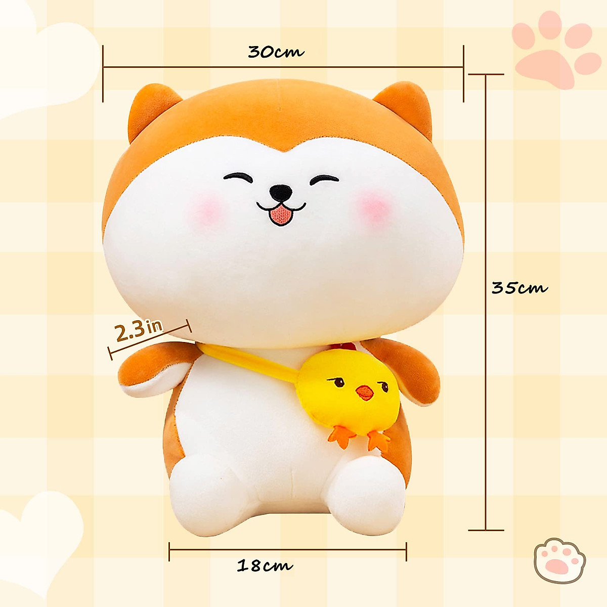 13.6" Smile Cute Shiba Inu Stuffed Animals,Soft Anime Plushies,Lovely Chicken Backpack Designd Plush Toys for Boys Girls