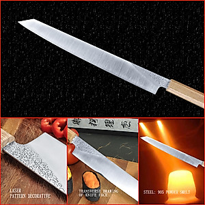 TAIE Kitchen Carving Knife 9.5 Inch Japanese Sujihiki Knife High Carbon Powder Forge Stainless Steel 905 Blade With 62 HRC Ash Wood Handle Light Weight Comfortable Grip 240mm