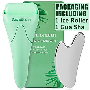 Wonderwin Ice Roller & Stainless Steel Gua Sha Facial Tools, Skin Care Gift Sets for Face & Eyes, Puffiness, Migraine, Pain Relief and Minor Injury, Self Care Gift for Women