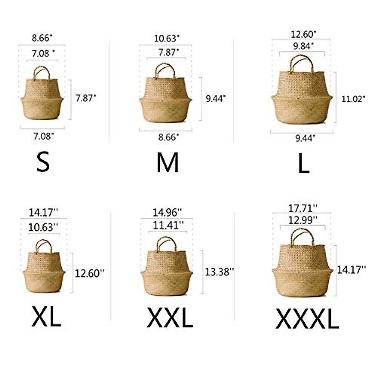 Shineweb Home Storage Organisation, Seagrass Weaving Foldable Home Storage Bucket Toy Sundries Clothes Plants Basket Grey L