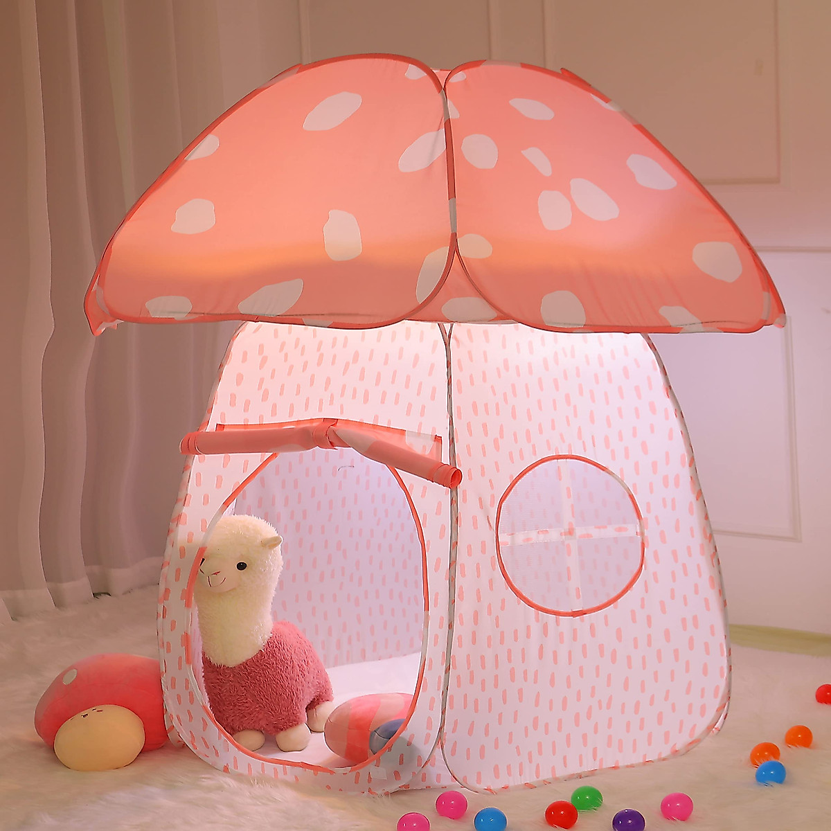 Play Tent for Kids Pop Up Tent Indoor Outdoor Boys and Girls Playhouse with Exquisite Design for Imaginative Mushroom Tent by CRAWLBO Patented(Pink/Large)