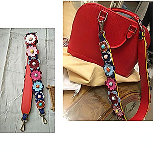 Cowhide Leather Flower Replacement Interchangeable Shoulder Strap with Swivel Hook for Handbags Purse Bags (Drak Blue with Red-Mix Flower-Gold Buckle)
