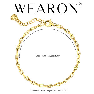 WEARON Gold Bracelet for Women 18K Gold Plated Paperclip Chain Link Bracelet Simple Dainty Jewelry 2.8mm