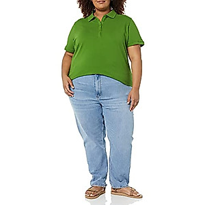 Amazon Essentials Women's Short-Sleeve Polo Shirt (Available in Plus Size), Light Olive, Large