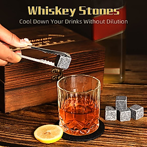 Whiskey Stones Gift Set for Men Dad Father’s Day Whiskey Glasses Set 2 Bourbon Glasses 8 Granite Chilling Rocks with Tongs Perfect for House Warming Anniversary Birthday for Men