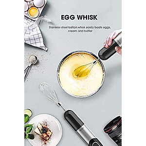 KOIOS 800W Immersion Hand Blender, Multifunctional 5-in-1 Low Noise Stick Mixer, 9-Speed, Stainless Steel, Titanium Plated Blade, includes 600ml Mixing Beaker, 800ml Chopper, Whisk Attachment, and Milk Frother
