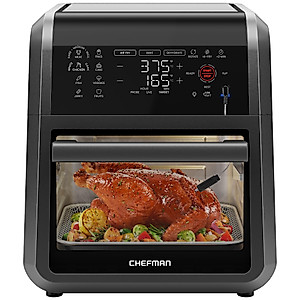 CHEFMAN ExacTemp™ 12 Quart 5-in-1 Air Fryer with Integrated Smart Cooking Thermometer, 28 Touchscreen Presets, Rotisserie, Dehydrator, Bake, XL Convection Oven with Auto Shutoff, Black