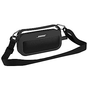TXesign Silicone Case Cover for Bose SoundLink Flex Bluetooth Portable Speaker Travel Protective Carrying Pouch with Handle Anti-dust Plug for Bose SoundLink Flex (Black)