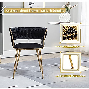 SmartDer Velvet Dining Chairs Set of 4, Upholstered Dining Room Chairs with Woven Backrest, Modern Kitchen Dinner Chair, Tufted Accent Vanity Armchair for Dining Room, Living Room, Bedroom, Black