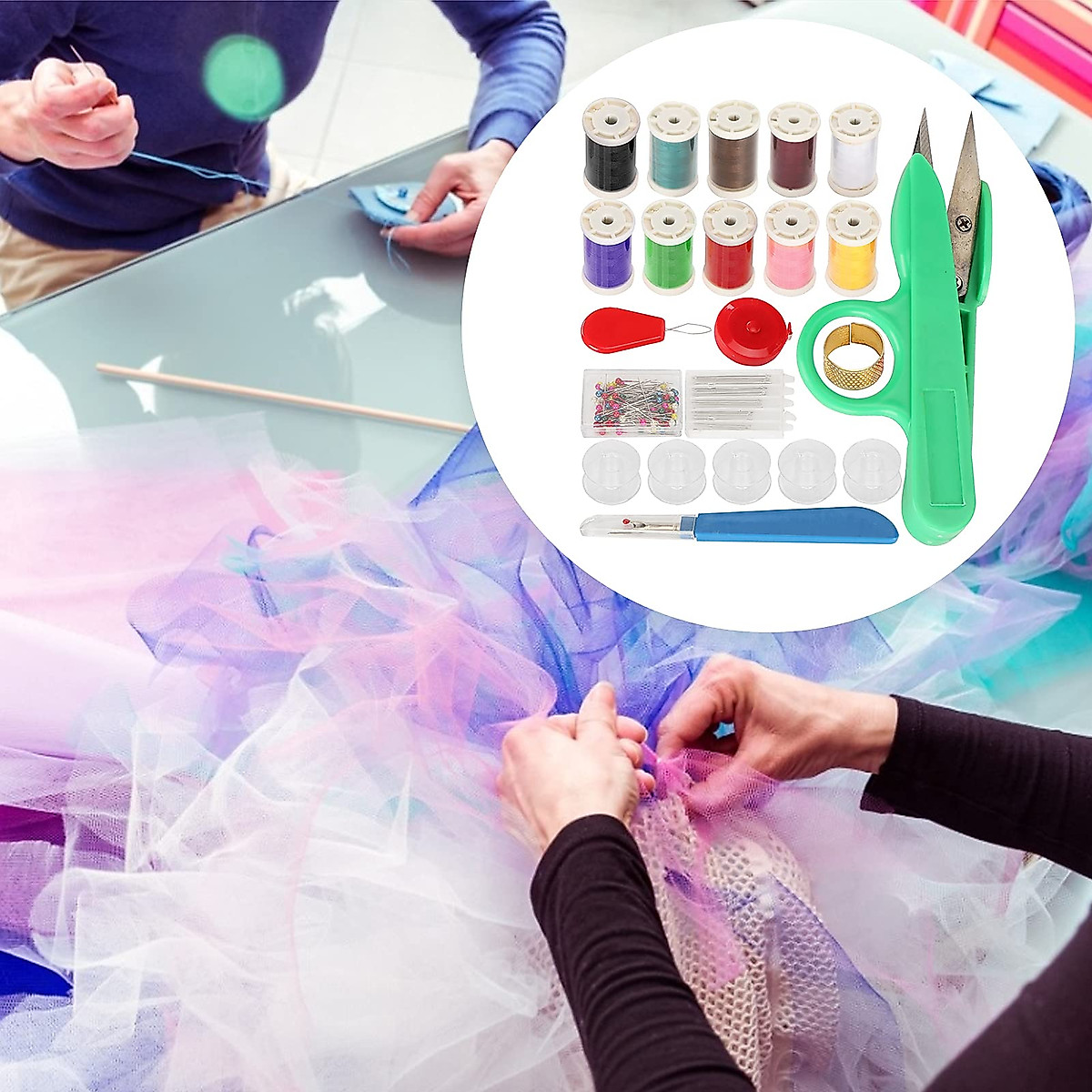 Sewing Kits, Needle Thread Scissor Ruler Bobbin Embroidery Machine Accessories Set - Complete Sewing Kit with Sewing Machine Accessories, Sewing Thread, Needles