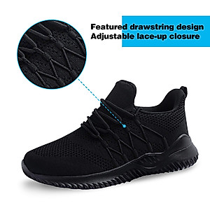 Non Slip Walking Shoes for Women - Slip on Sneakers Lightweight Fashion Casual Tennis Shoes All Black Size 10.5