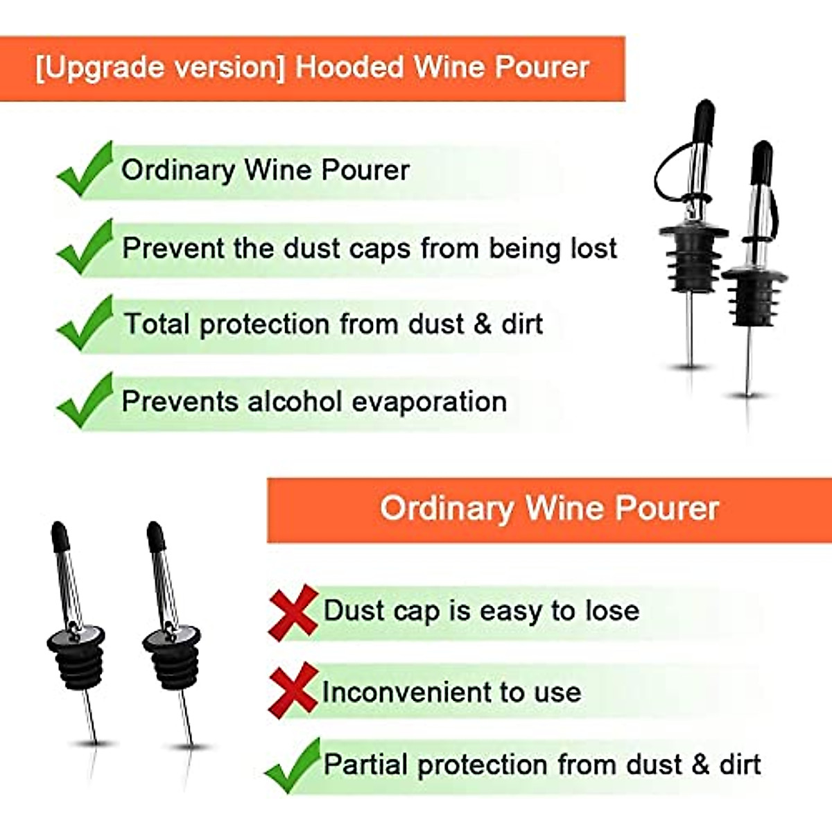 Pafusen 12 Pack Stainless Steel Speed Pourers Spouts with Tapered, Liquor Pourers with Rubber Cap, Hygienic, Dishwasher Safe, Fits most Classic Bottle's Lip up to 3/4" (12)