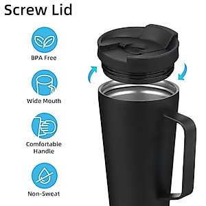 Insulated Tumbler with Handle and Straw, 18 OZ Travel Coffee Mug Stainless Steel Cup Metal Water Bottle,Black