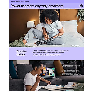 HP Envy Laptops 15.6inch Touchscreen 2023 - AMD Ryzen5 7530U - 32GB RAM - 1TB PCIe SSD - 360 Convertible - Windows11 Pro - Backlit Keyboard - Wi-Fi6E - USB C - Webcam - Business Laptop - HDMI Cable