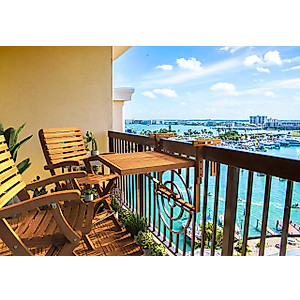 INTERBUILD REAL WOOD Acacia Hardwood Foldable Casino Bar Height Chair with Foot and Arm Rests, 26" Tall, 2 Piece Set - Golden Teak