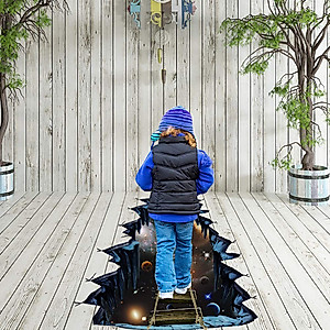 RW-82004 3D Floor Stickers Galaxy Interstellar Space Suspension Bridge Floor Stickers Removable Illusion Waterproof Floor Wall Decor for Kids Bedroom Living Room Nursery Home Decoration
