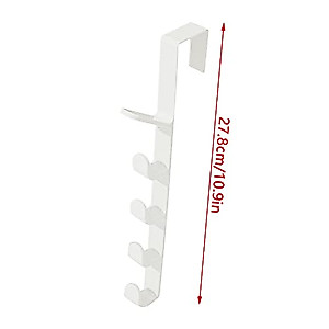 Over The Door Hook Hanger Iron Metal No Drill Organizer Rack 5-Hook Heavy-Duty Holder Hooks for Coats, Hats, Clothes,Towel (White)