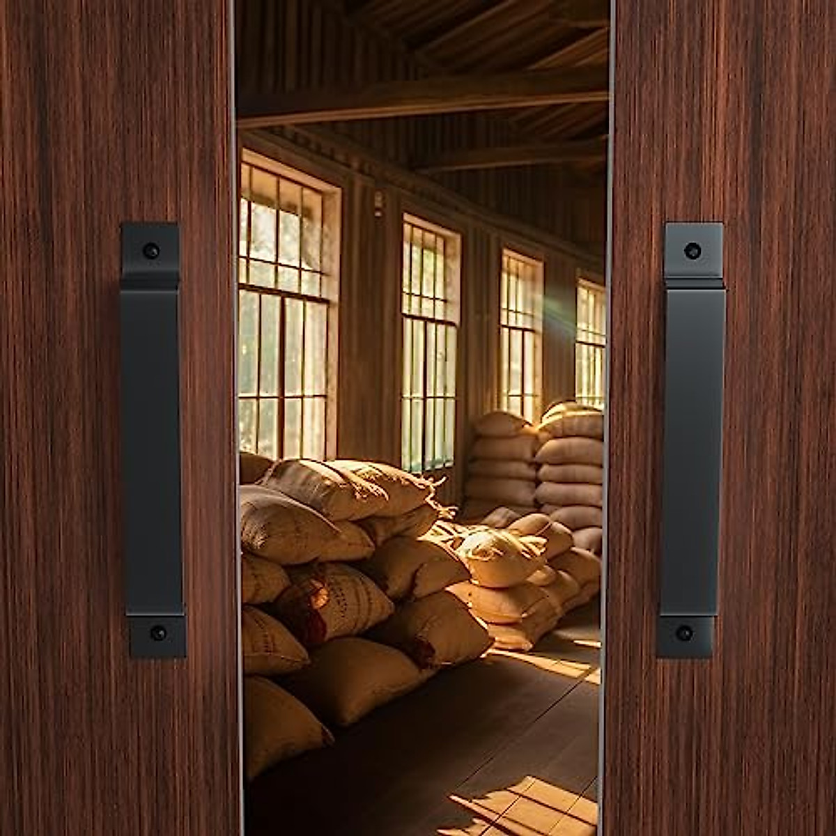 Riuog 2 Pcs 9.8 in Sliding Barn Door Handle Pull, Screen Door Pull, Black Iron Gate Handle Pull for Sliding Barn Doors Gates Garages Sheds (Rectangle, 9.8 in)