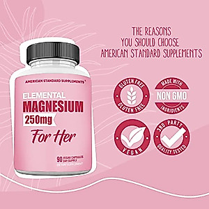 Magnesium Glycinate for Women, Elemental 250mg Per One Capsule, 90 Capsule, 90 Day Supply, Magnesium Glycinate Chelate, Magnesium Glycinate Capsule, Magnesium Supplement, Chelated for Max Absorption
