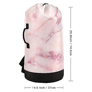 Washable Laundry Bag Backpack Large Dirty Clothes Bag with Adjustable Shoulder Strap Handles, Pink Marble Pattern Extra Laundry Heavy Duty Drawstring Bag for Travel College Grey Camping
