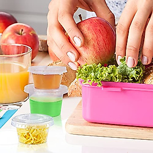 FHDUSRYO 75 Sets 2oz Clear Plastic Portion Cups with Lids, Jelly Shot Cups Sauce Cups, Small Souffle Cups Condiment Container for Meal Prep, Salad Dressing, Portion Control, Food Dips, Slime (2oz)