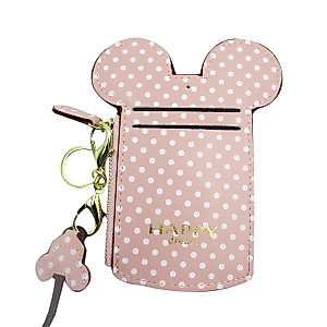 Cute Travel PU Leather Student ID Card Holder Animal Shape Neck Bag Wave Dot Wallet Coin Purse for Women Teens Girls