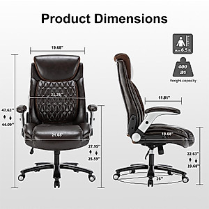Big and Tall 400lbs Executive Office Chair, Luxury Pu Leather Home Desk Chair-Adjustable Seat Height Padded Armrest Lumbar Support, Ergonomic Swivel Computer Chair with Wide Seat (Brown)
