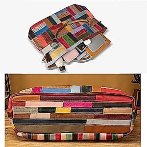 Segater® Women’s Genuine Leather Tote Multicolour Patchwork Hollow Shoulder Bag Cowhide Stitching Colorful Large Handbag Purses Multicoloured